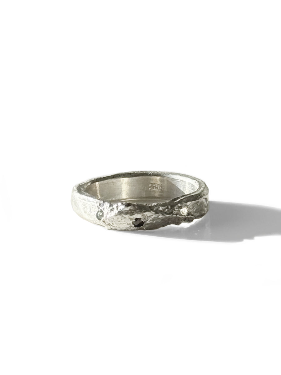 Revere Jewelry Molten Silver Ring with Black Spinel, White Sapphire ...